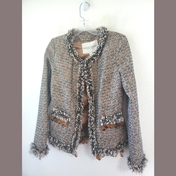Boston Proper | Jackets & Coats | Boston Proper Tweed Chain Feather ...
